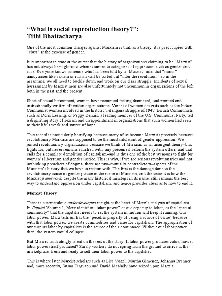 Understanding Social Reproduction Theory | PDF | Marxism | Capitalism