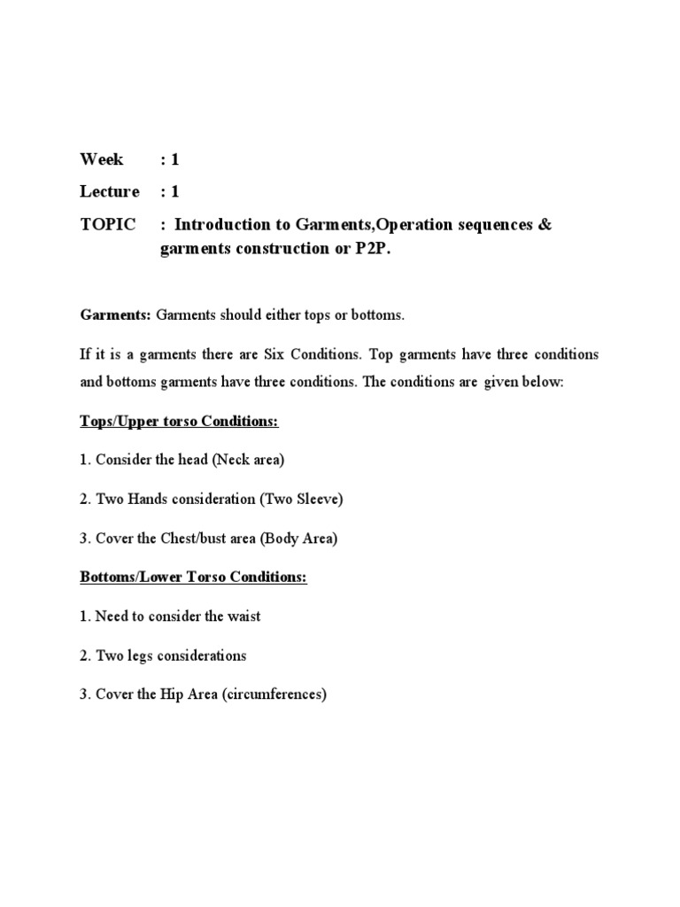 Week: 1 Topic: Introduction To Garments, Operation Sequences & Garments ...