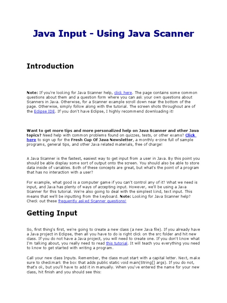 Java Input - Using Java Scanner | PDF | Image Scanner | Integer ...