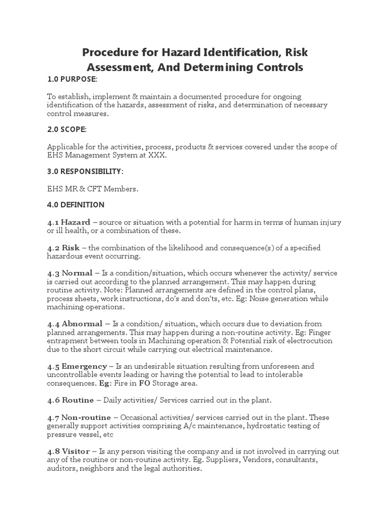 (OHS) Procedure For Hazard Identification | PDF | Risk Assessment | Risk