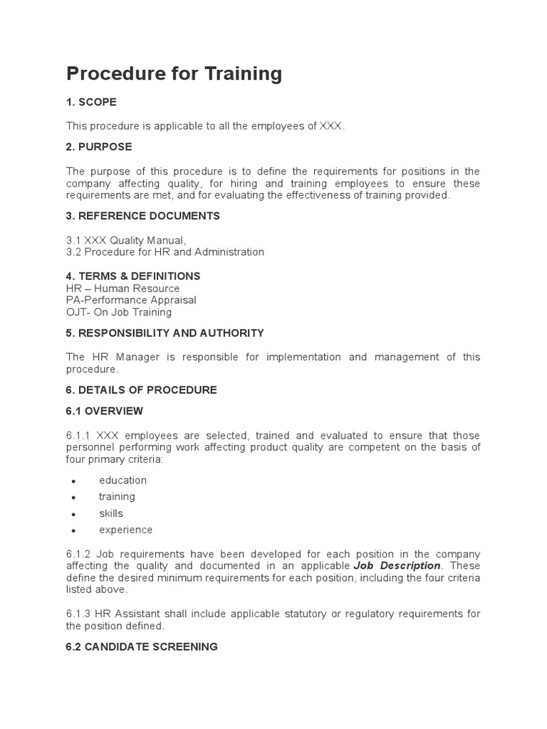 (ISO 9001) Procedure For Training | PDF | Competence (Human Resources ...