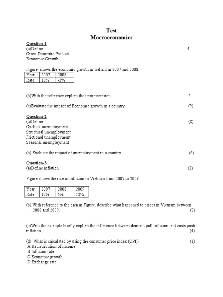 Test Macroeconomics: Question-1 | PDF