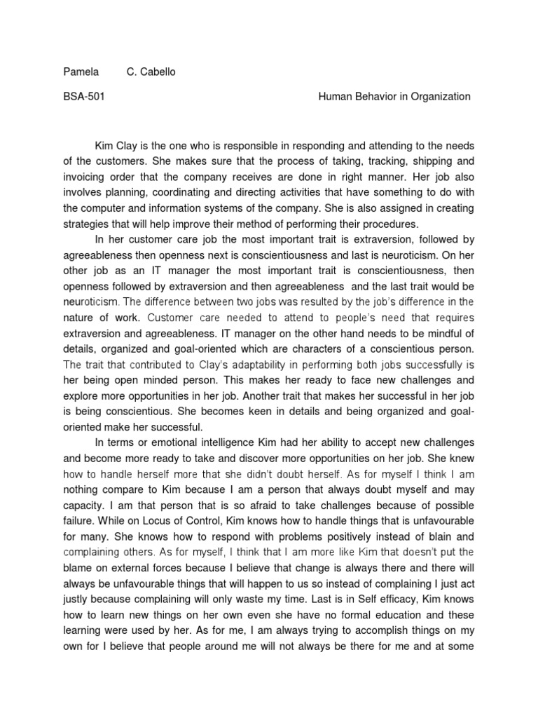 Kim Clay's Case Study | PDF | Extraversion And Introversion | Metaphysics Of Mind