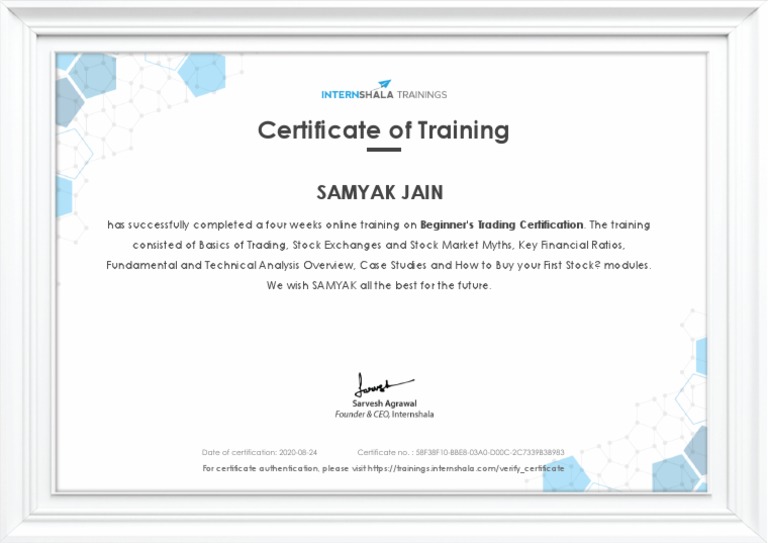 Beginner's Trading Certification Training - Certificate of Completion | PDF