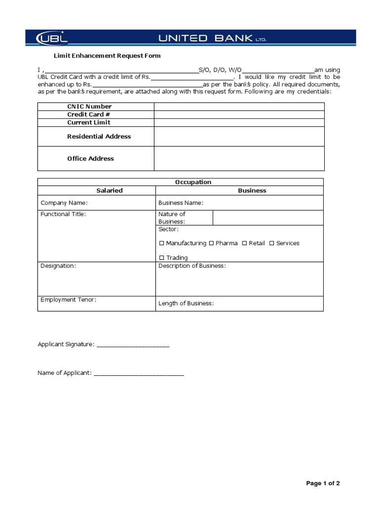 Limit Enhancement Request Form Updated | PDF | Credit | Finance & Money ...