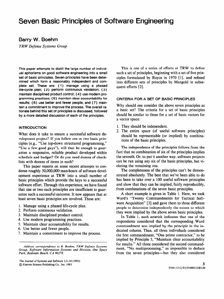 Seven Basic Principles of Software Engineering by Barry W. Boehm | PDF ...