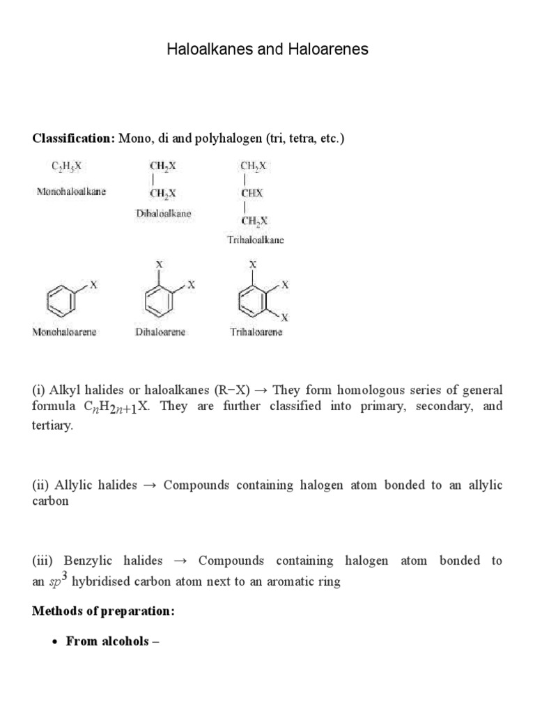 Haloalkanes and Haloarenes: Classification: Mono, Di and Polyhalogen ...