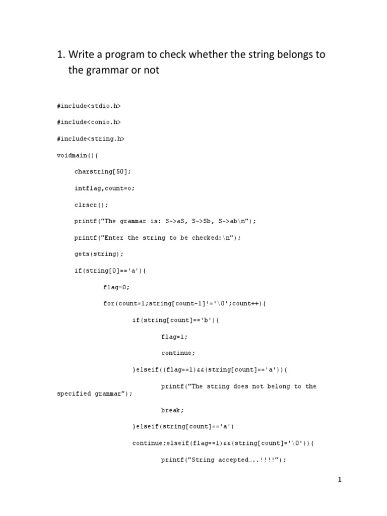 Write A Program To Check Whether The String Belongs To The Grammar or Not | PDF | Software ...