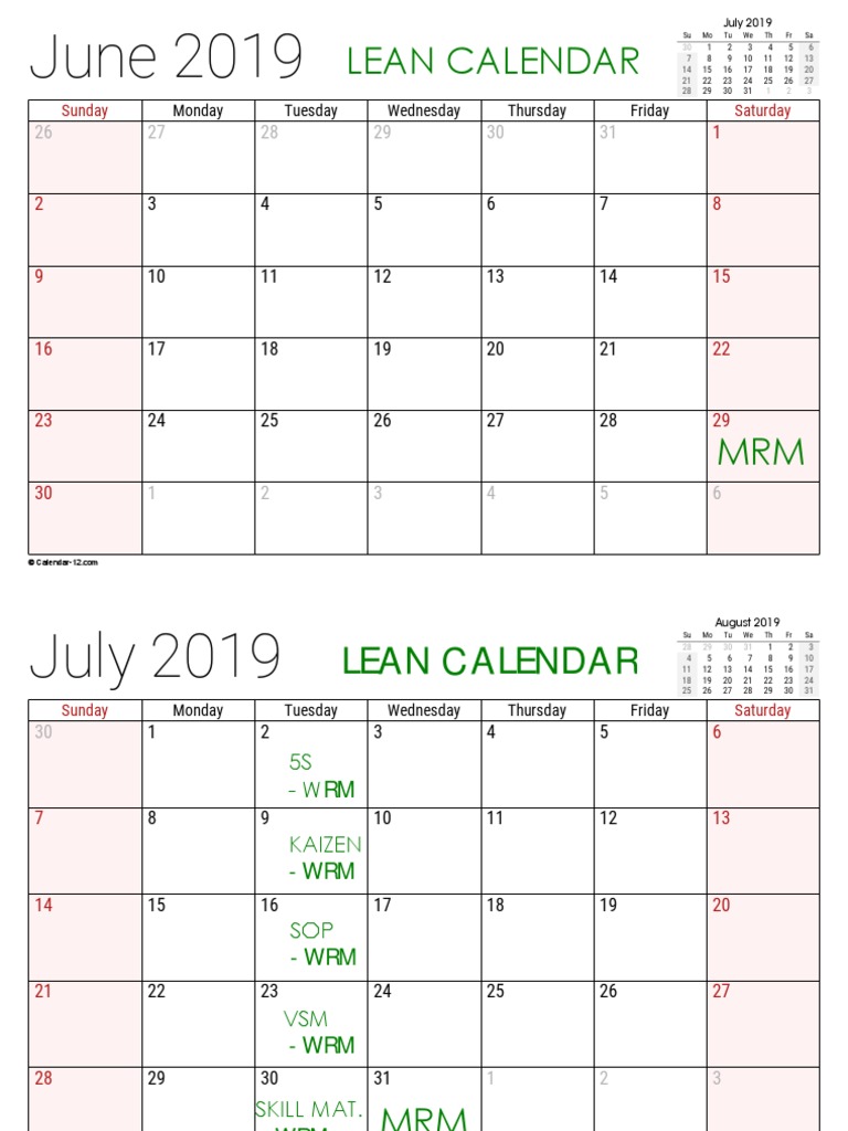 June 2019: Lean Calendar | PDF