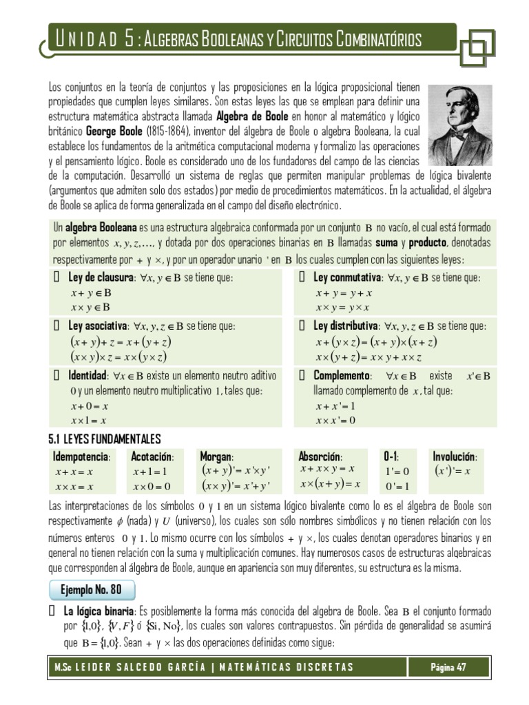 Unidad 5 - Algebra Booleana y Circuitos Combinatorios | PDF | Puerta lógica | Álgebra de Boole