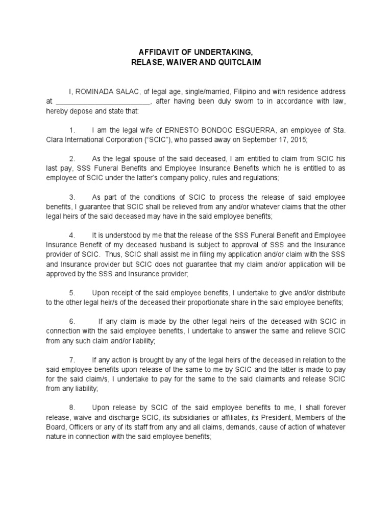 Affidavit of Undertaking | PDF | Affidavit | Insurance