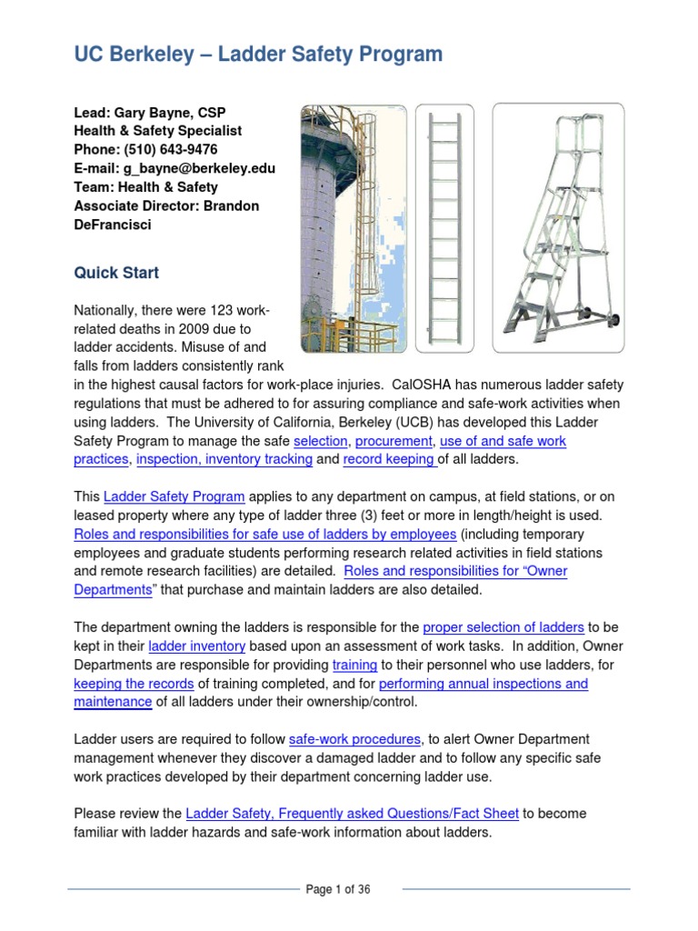 UC Berkeley - Ladder Safety Program: Quick Start | PDF | Ladder | Safety