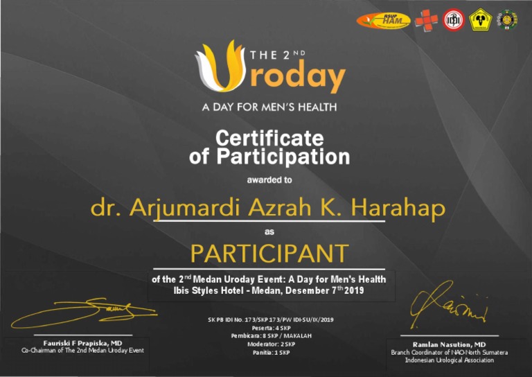 SERTIFIKAT URODAY 2019 (Arjumardi Azrah K. Harahap) | PDF