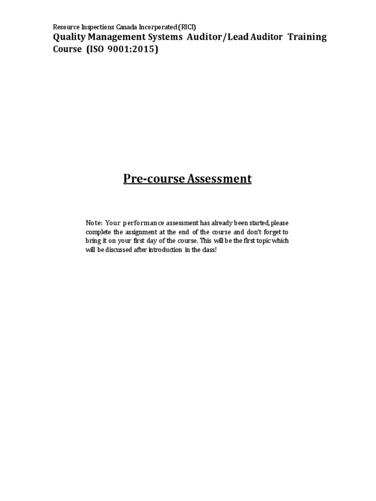 Pre Course Reading Material | PDF | Iso 9000 | Quality Management System