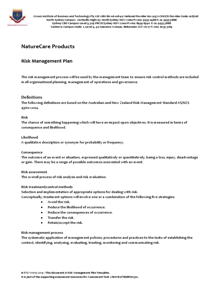 Risk Management Plan Template | PDF | Risk Management | Risk