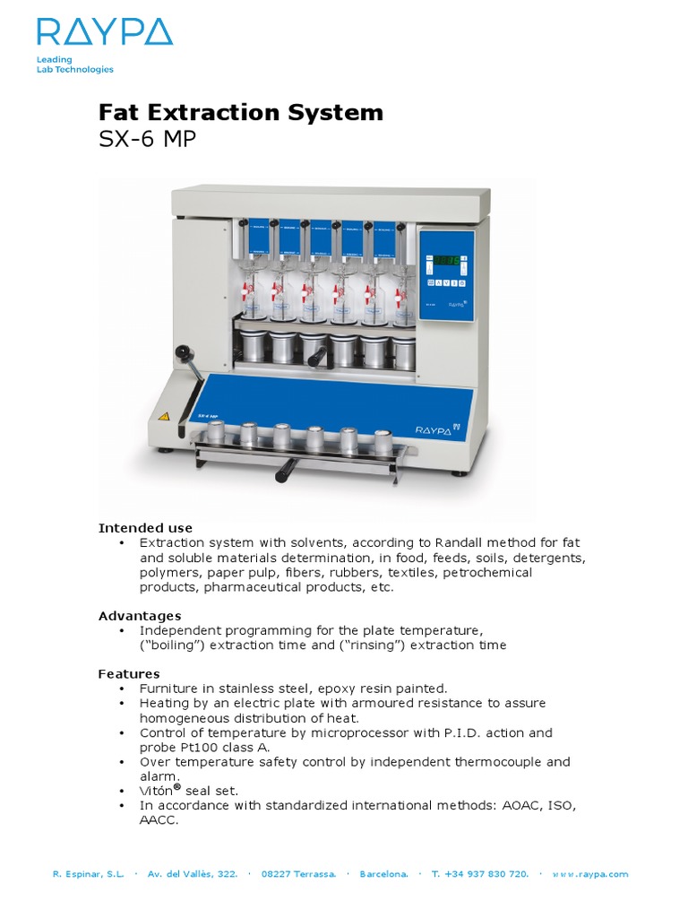 Sx-6 MP: Fat Extraction System | PDF | Industrial Processes | Physical ...