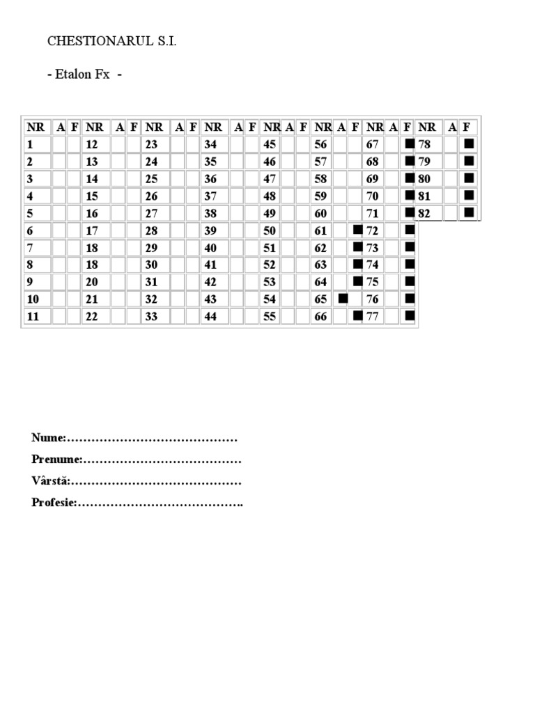 Chestionarul Si - Etalon FX | PDF