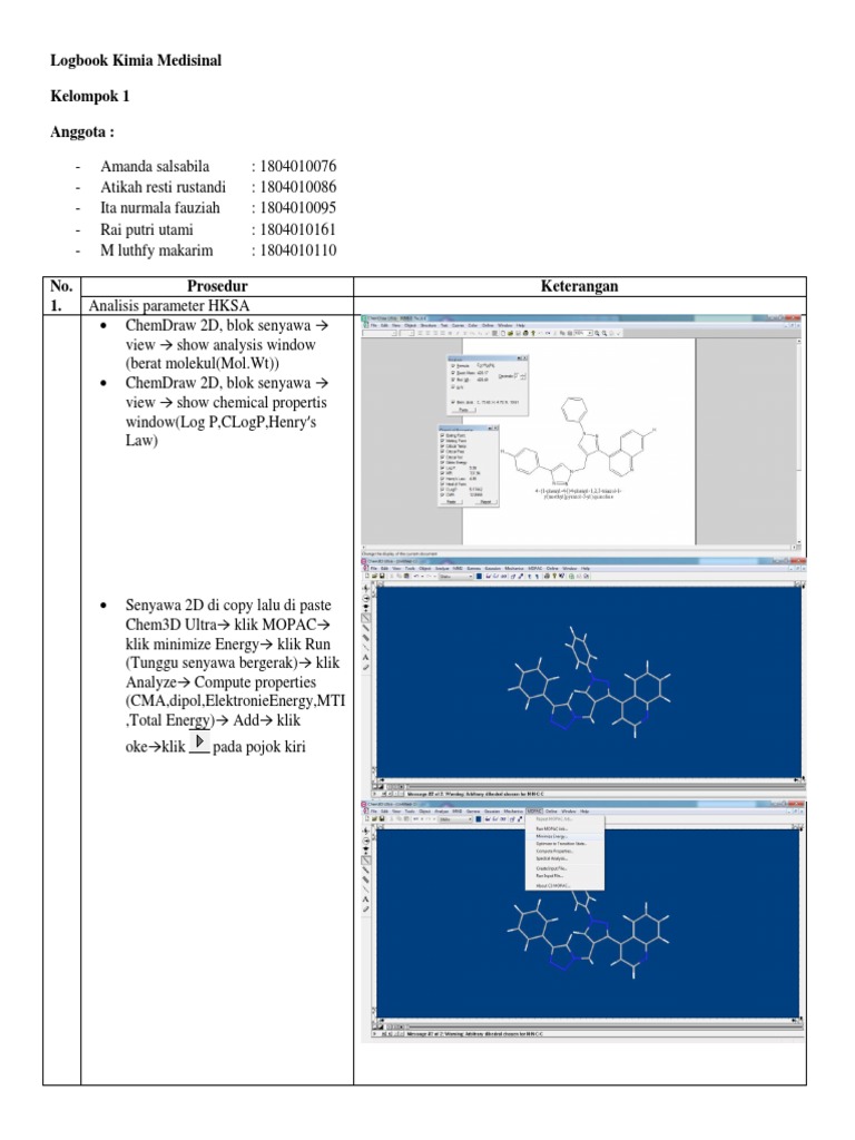 Logbook 2 Kimia Medisinal Kel 1 Farmai 3C (Analisis Parameter HKSA) | PDF