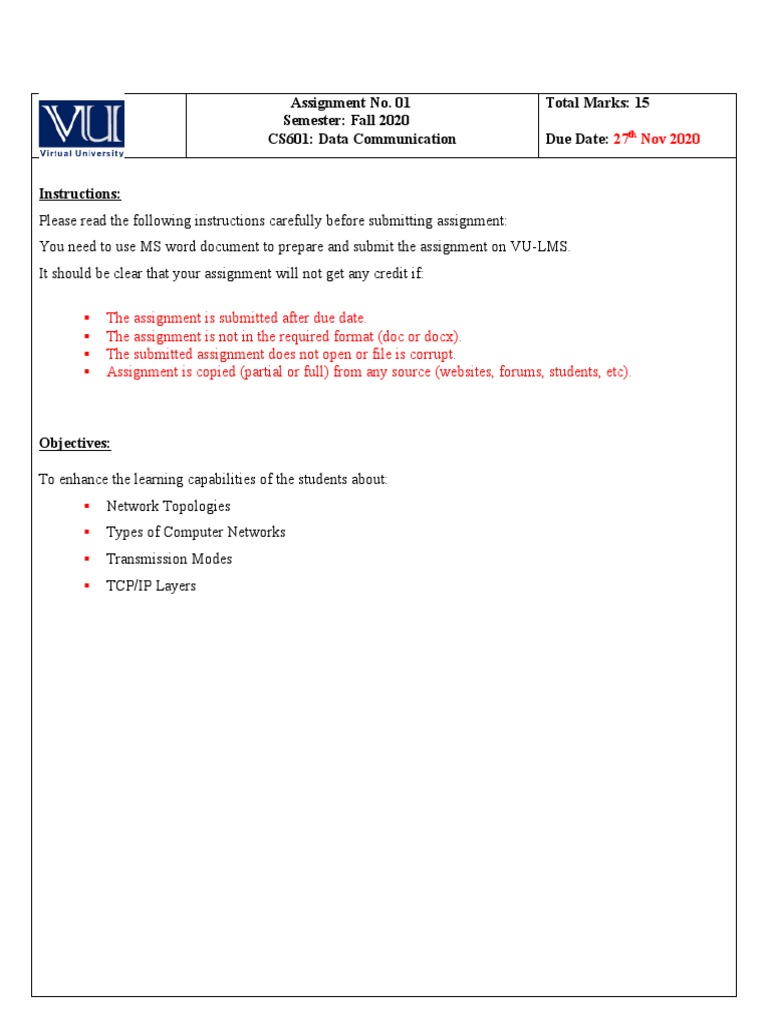 Fall 2020 - CS601 - 1 | PDF | Transmission Control Protocol | Network ...
