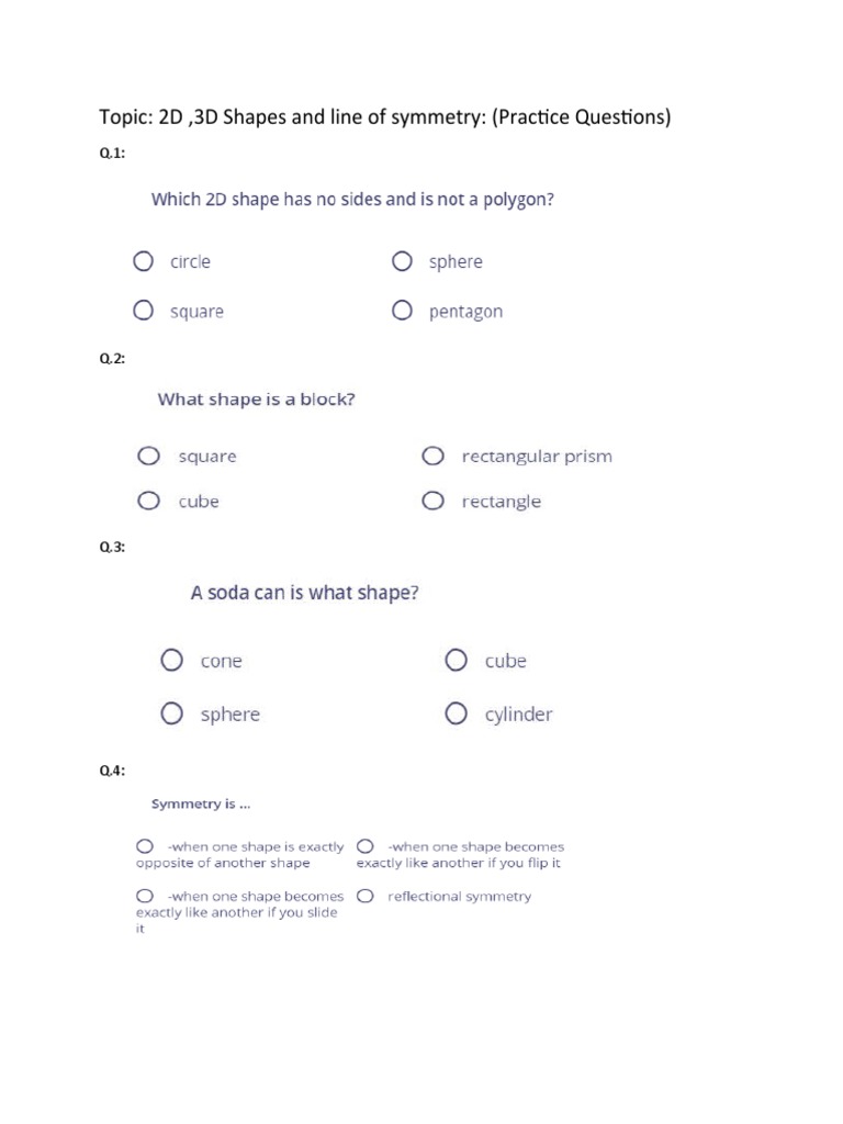2D & 3D Shapes Symmetry Quiz | PDF