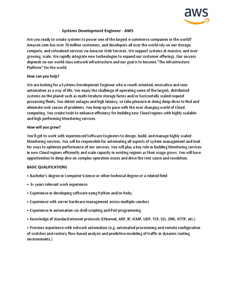 Systems Development Engineer UC 2020 | PDF | Cloud Computing | Amazon ...