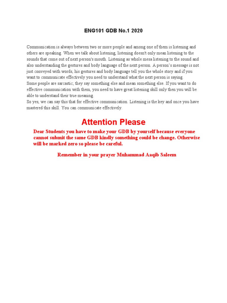 ENG201 GDB No.1 2020-1 | PDF