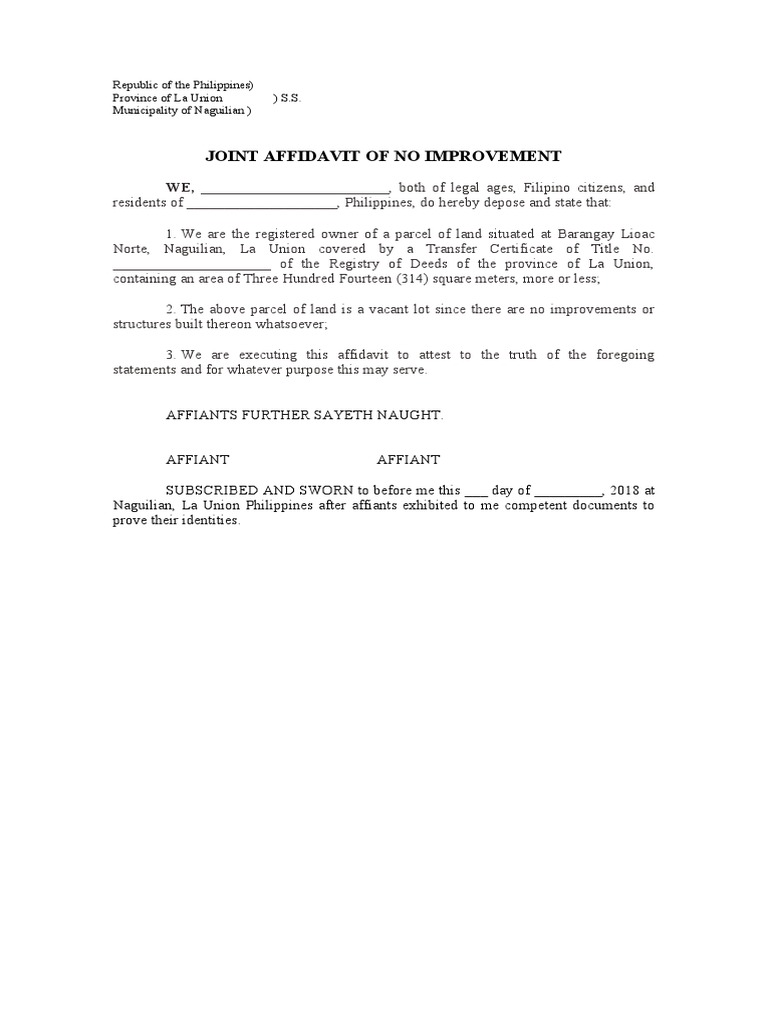 Affidavit of No Improvement | PDF | Law