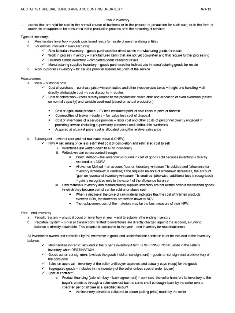 161 12 PAS 2 Inventories | PDF | Cost Of Goods Sold | Inventory