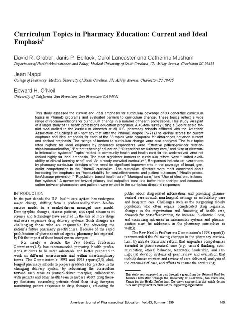 Curriculum Topics in Pharmacy | PDF | Pharmacy | Health Care