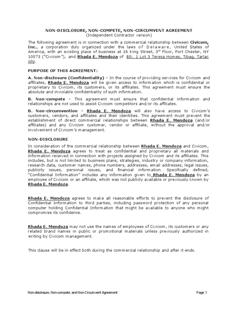 NDA - Independent Contractor | PDF | Non Disclosure Agreement | Privacy