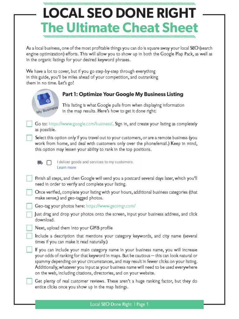 Local SEO Done Right Cheat Sheet | PDF | Search Engine Optimization ...