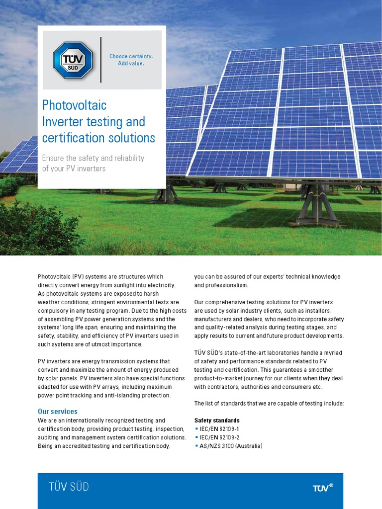 Photovoltaic Inverter Testing and Certification Solutions: Tüv Süd ...