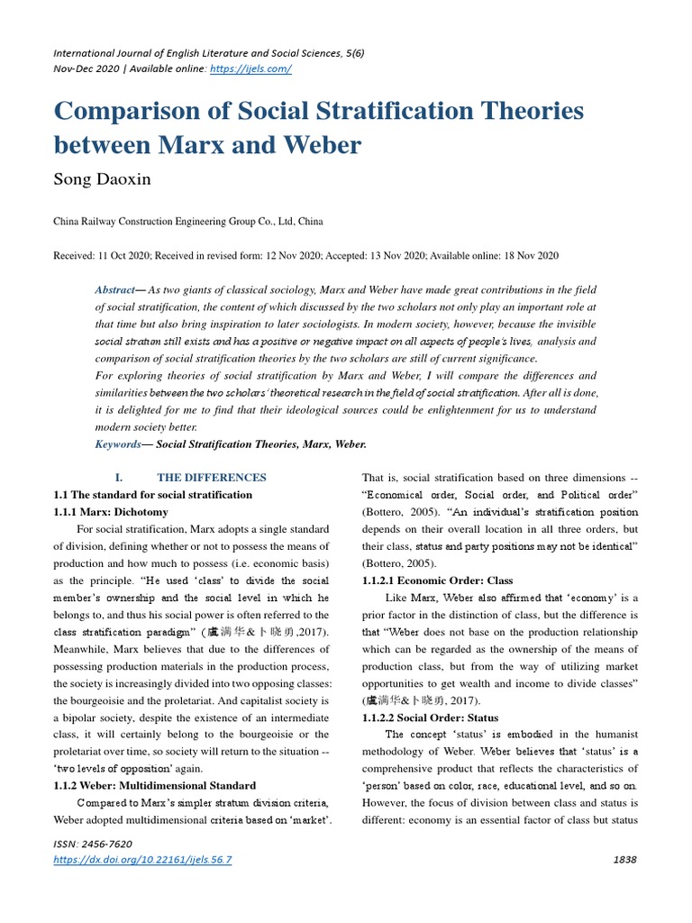 Comparison of Social Stratification Theories Between Marx and Weber ...