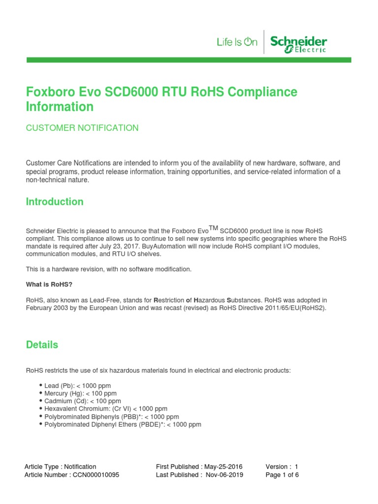 Foxboro Evo SCD6000 RTU RoHS Compliance Information - 20191106 - R1 ...