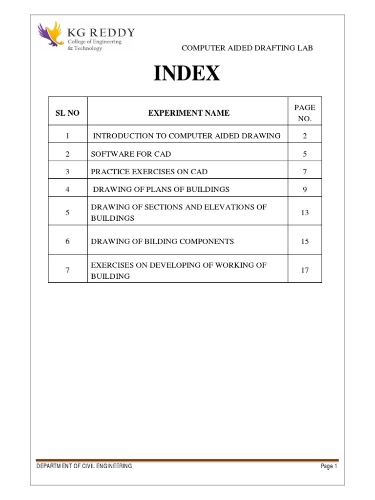 Index: SL No Experiment Name | PDF | Computer Aided Design | Auto Cad