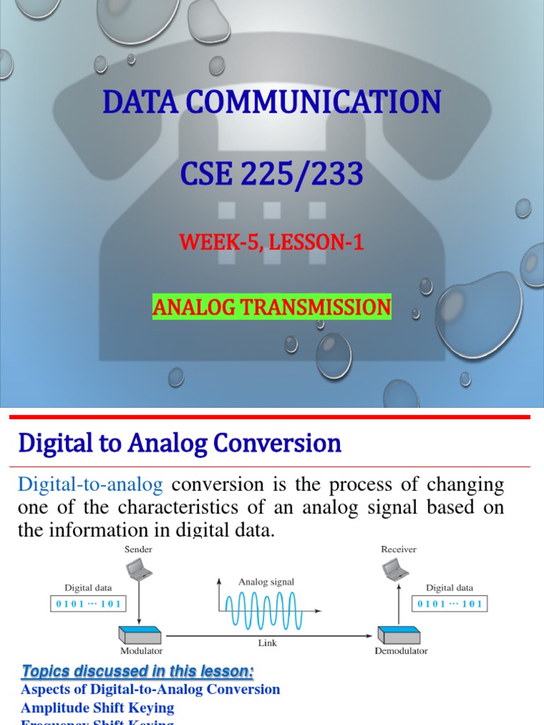 Data Communication Cse 225 233 Week 5 Lesson 1 Analog Transmission Pdf Modulation Bit Rate