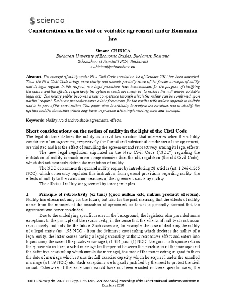 Considerations On The Void Or Voidable Agreement U Pdf Annulment