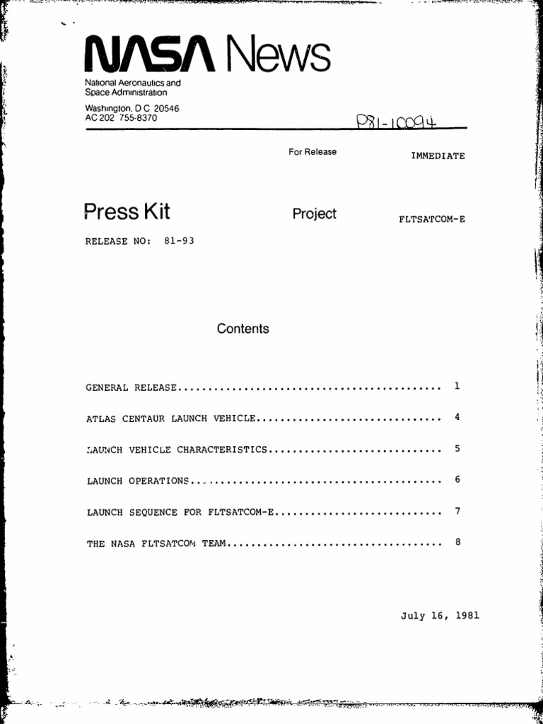 Fltsatcom-E Press Kit | PDF | Centaur (Rocket Stage) | Atlas (Rocket ...