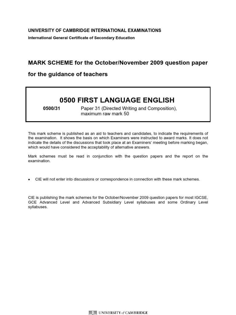 Writing Mark Scheme | PDF | Narrative | Question