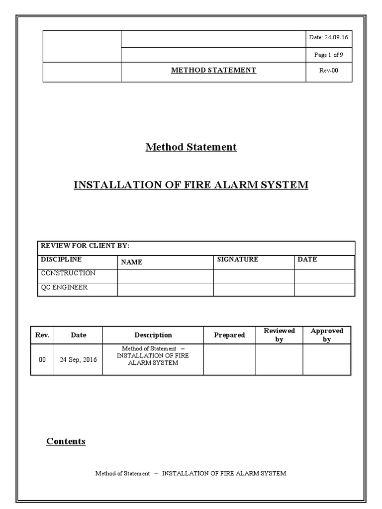Method Statement - Fire Alarm | PDF | Quality Assurance | Safety
