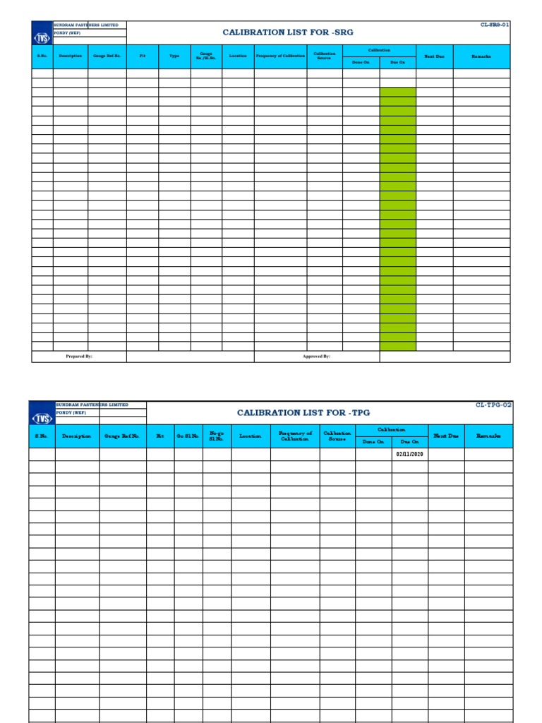 Calibration List Format | PDF | Calibration | Frequency
