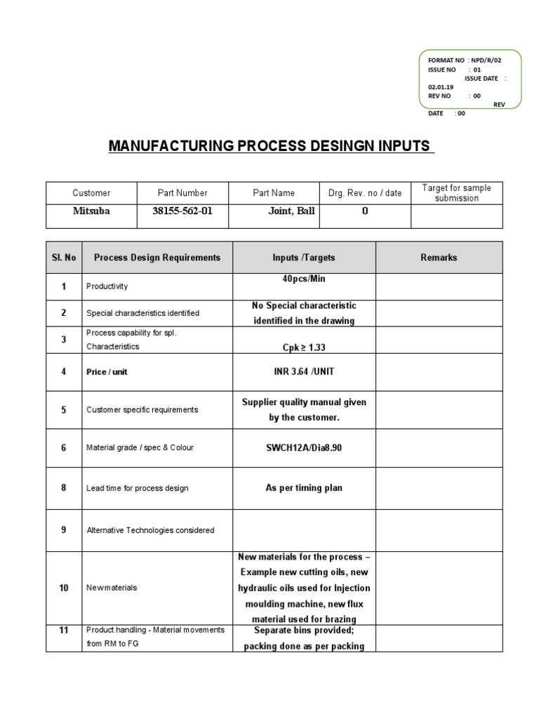 02 Manufacturing Process Design Inputs | PDF | Business Process ...