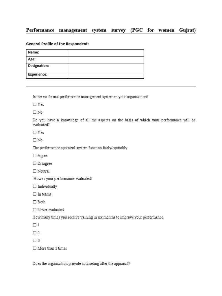 Performance Management System Survey | PDF