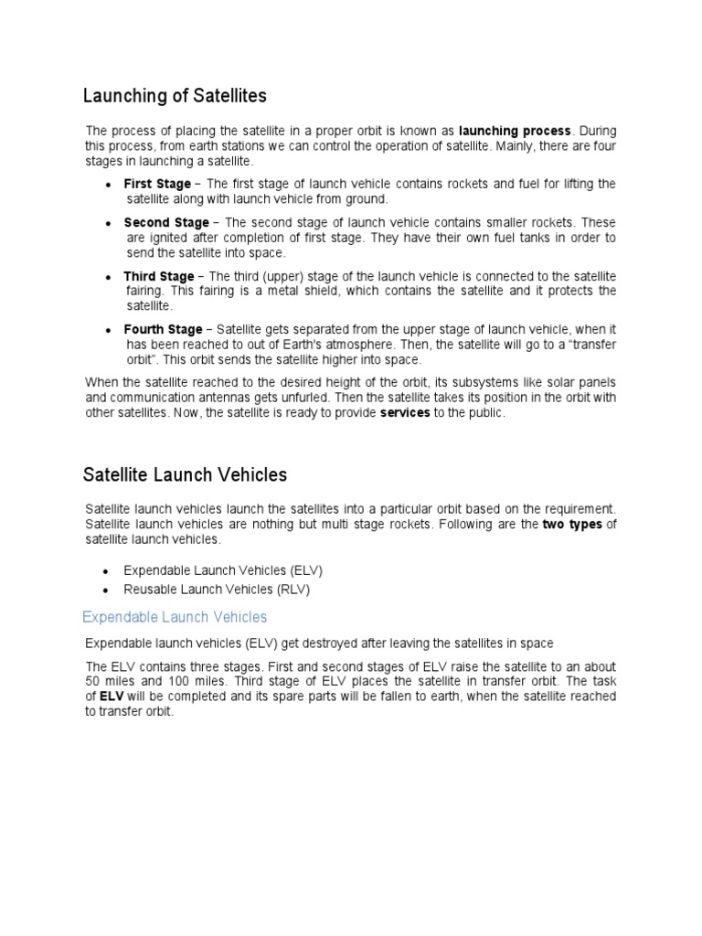 Launching of Satellites: Expendable Launch Vehicles | PDF