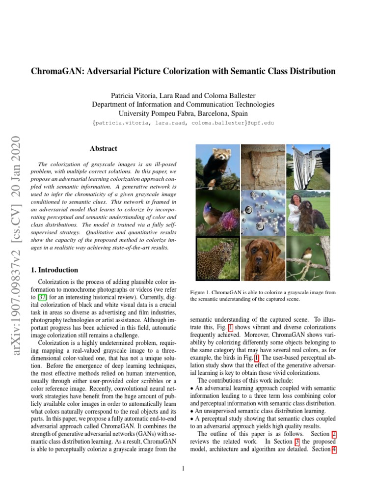 Chromagan: Adversarial Picture Colorization With Semantic Class Distribution | PDF | Deep ...