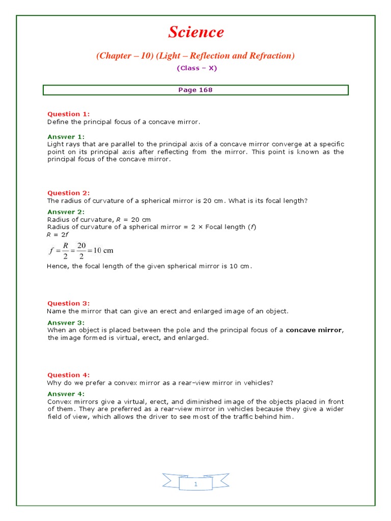 Class 10 Light Reflection & Refraction Guide | PDF | Refractive Index ...
