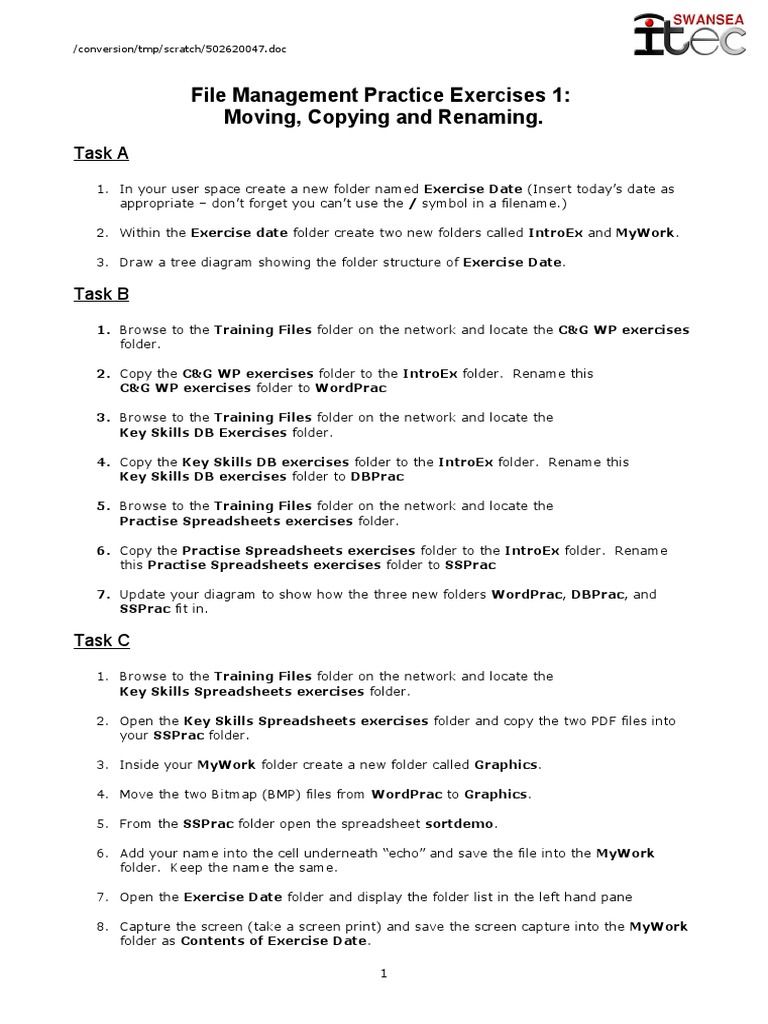 File Management Practice Exercises 1: Moving, Copying and Renaming ...