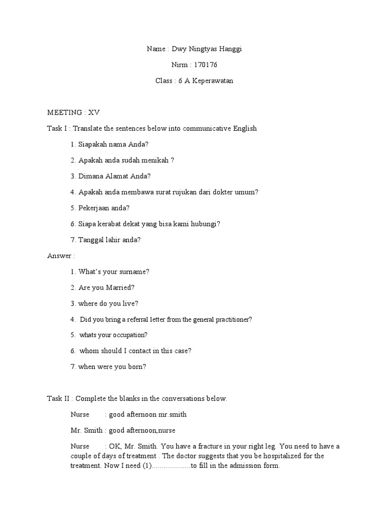English Translation for Nursing Conversations | PDF | Self-Improvement