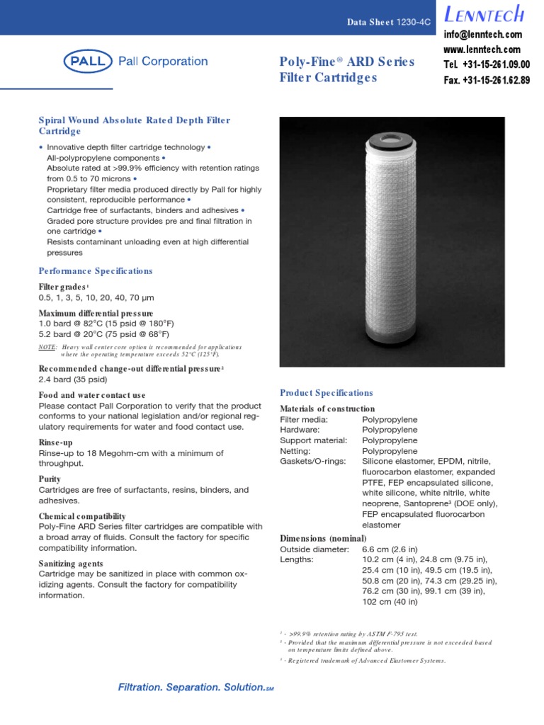 Pall Poly Fine ARD L PDF | PDF | Silicone | Pressure Measurement
