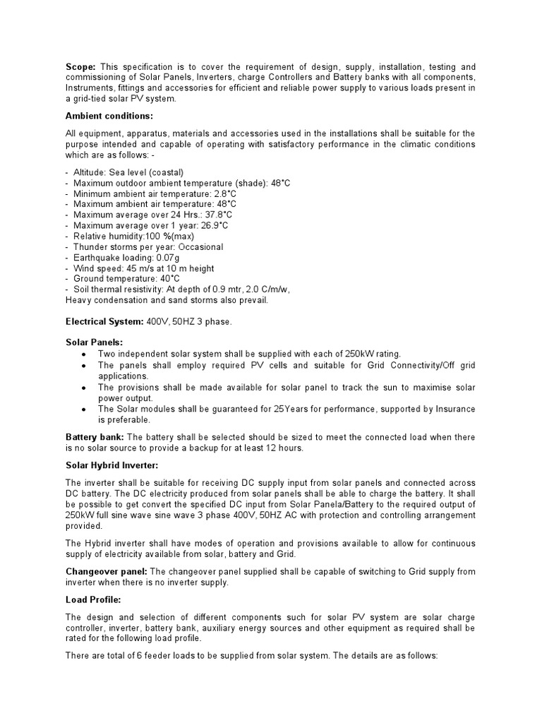 Solar PV System Technical Specifications | PDF | Power Inverter | Solar ...